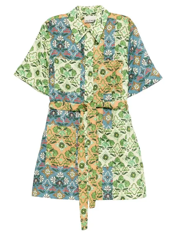 ALEMAIS Ali Spliced Belted Mini Dress - Green