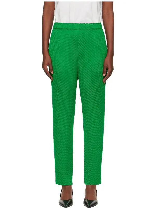 Issey Miyake Pleated Satin Trousers - Green