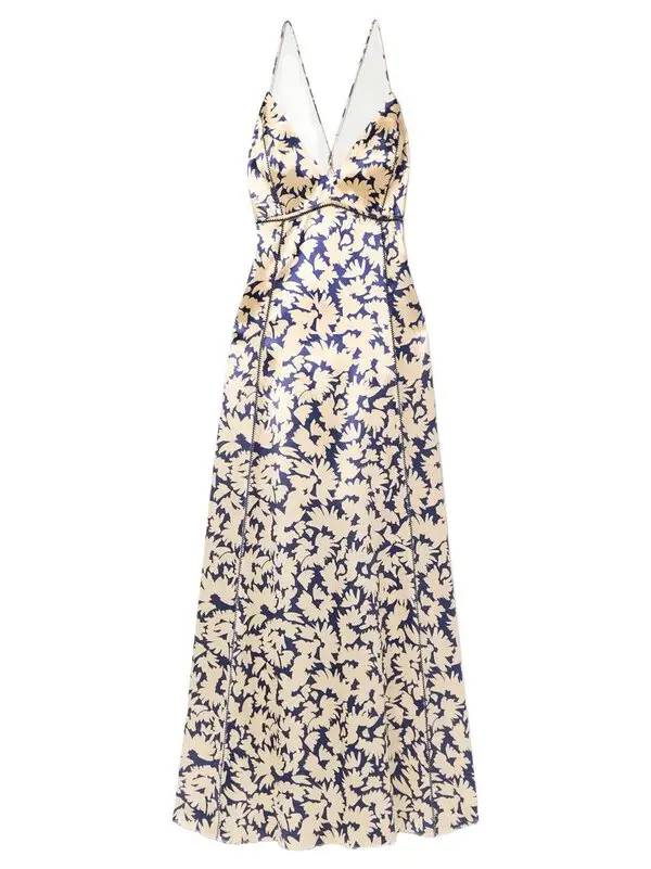 Ulla Johnson Floral-print Satin Maxi Dress With Long Sleeves - Nude