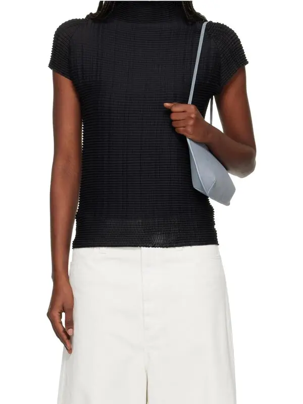 Issey Miyake Pleated Short Sleeve T-shirt - Black