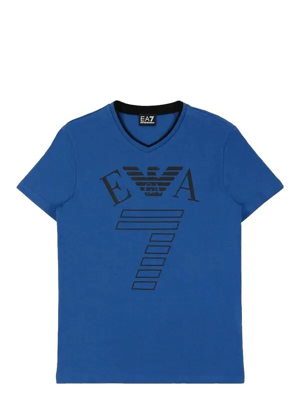 EA7 Logo T-shirt With Round Neck - Blue