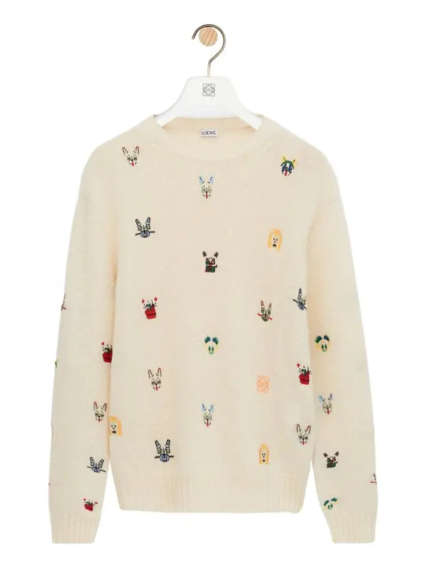 Loewe Wool Sweater With Futurist Cat Embroidery - Nude