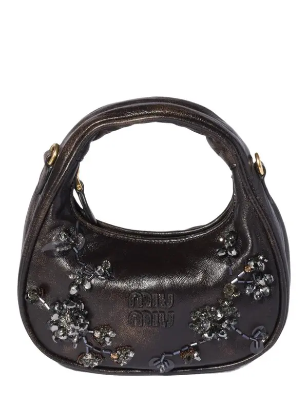 Miu Miu Wander Embroidered Leather Mini-bag - Coffee Brown