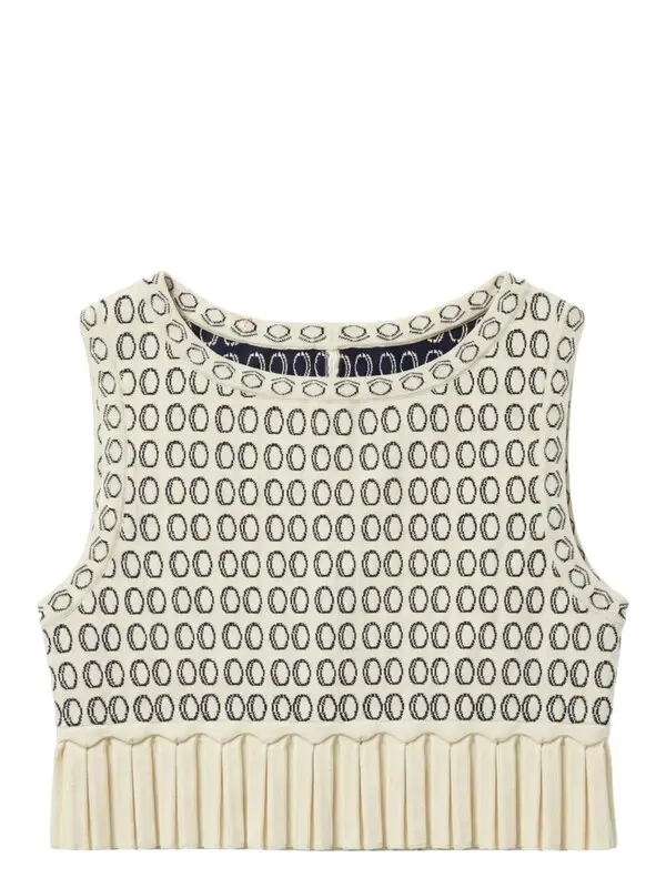 Alaïa Sleeveless Round Neck Top With Pleated Hem - White And Blue