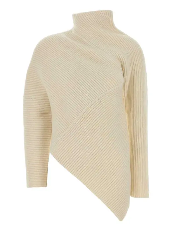Alaïa Asymmetrical Ribbed High Neck Sweater - Nude