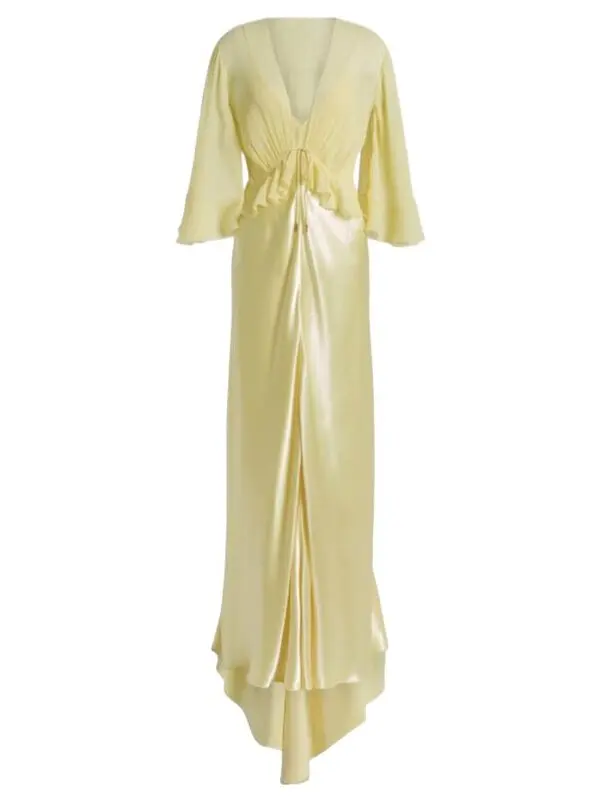 Alberta Ferretti Draped Long Satin Gown - Yellow