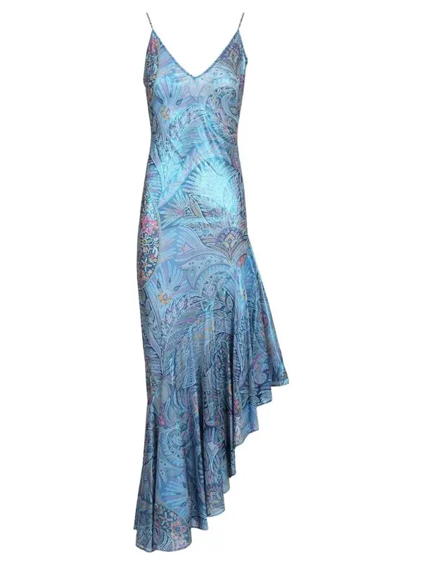 Etro Paisley Asymmetrical V-neck Dress - Blue