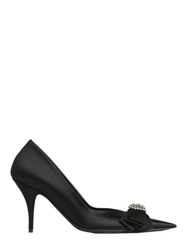 Balenciaga Avenue Palazzo Pointed-toe Pumps With Ribbon And Rhinestones - Black