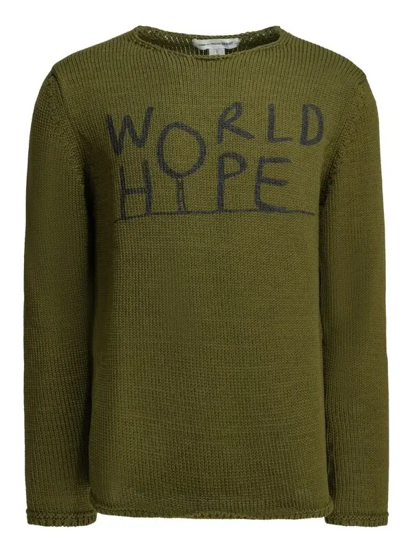 Comme Des Garçons World Hope" Graphic Knit Jumper - Green