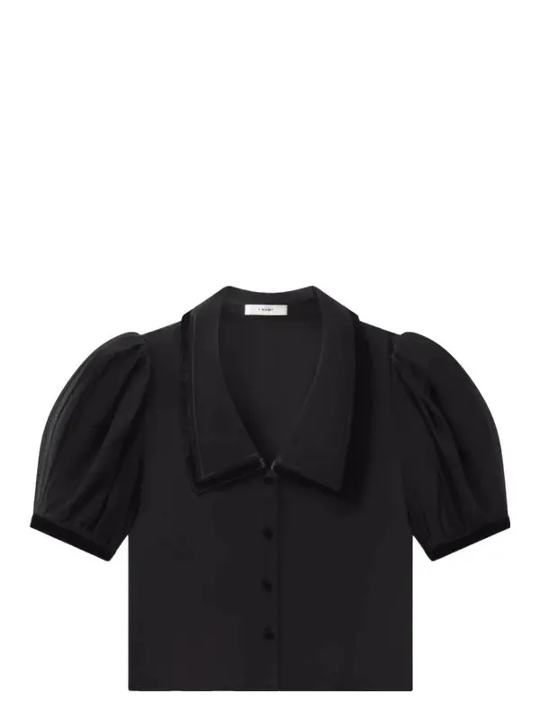 FRAME Velvet Trimmed Puff Sleeve Blouse - Black