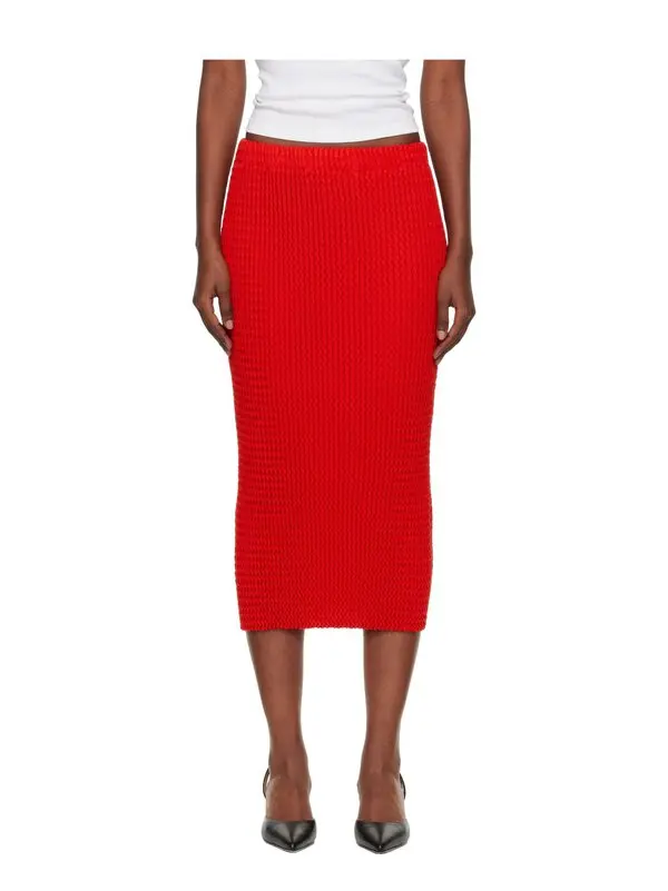 Issey Miyake Textured Knit Midi Skirt - Red