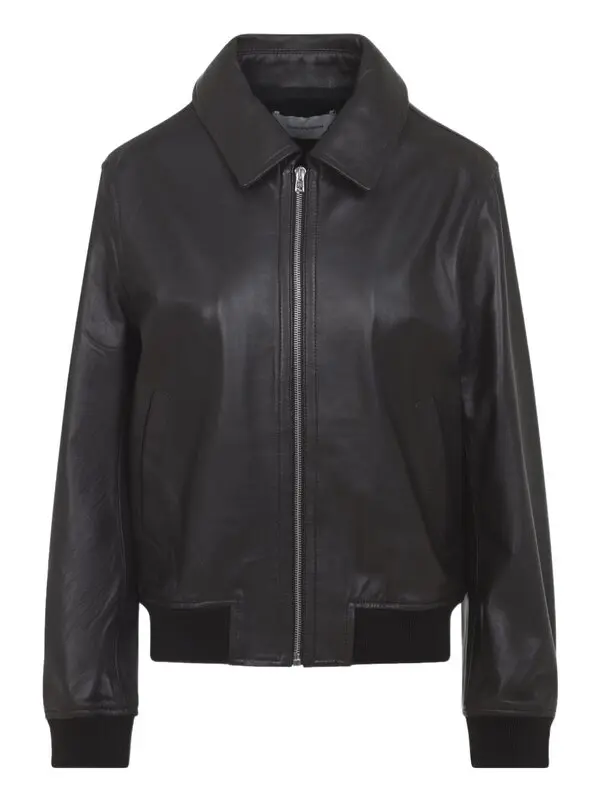 YVES SALOMON Long-sleeved Leather Zip-up Jacket - Black