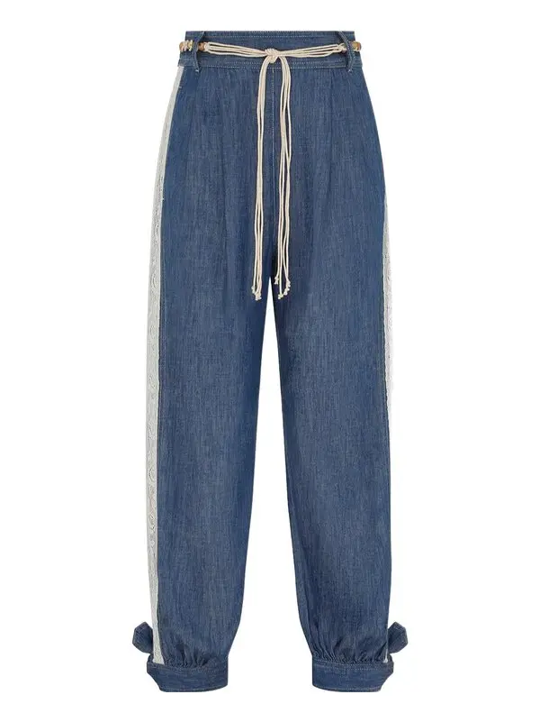 Zimmermann Lace-embellished Drawstring Trousers - Railway Blue