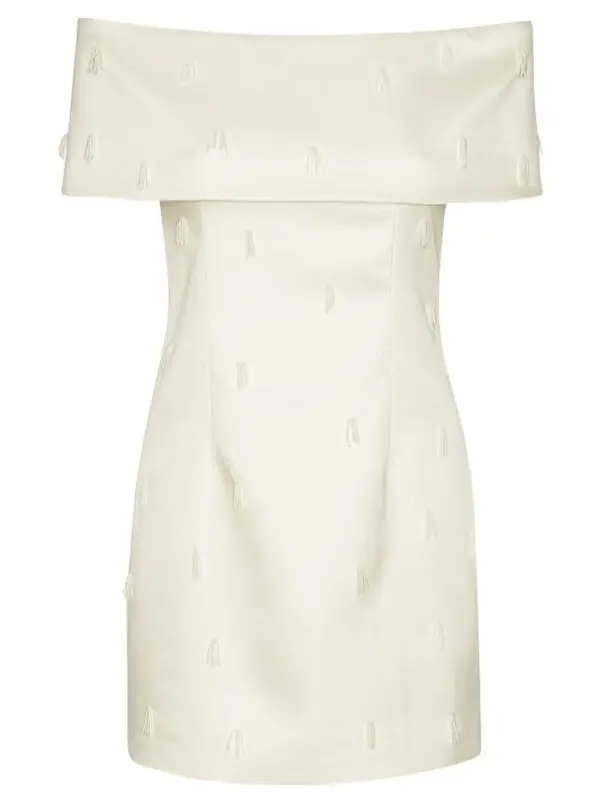 ROTATE BY BIRGER CHRISTENSEN Beaded Satin Mini Dress - Creamy White