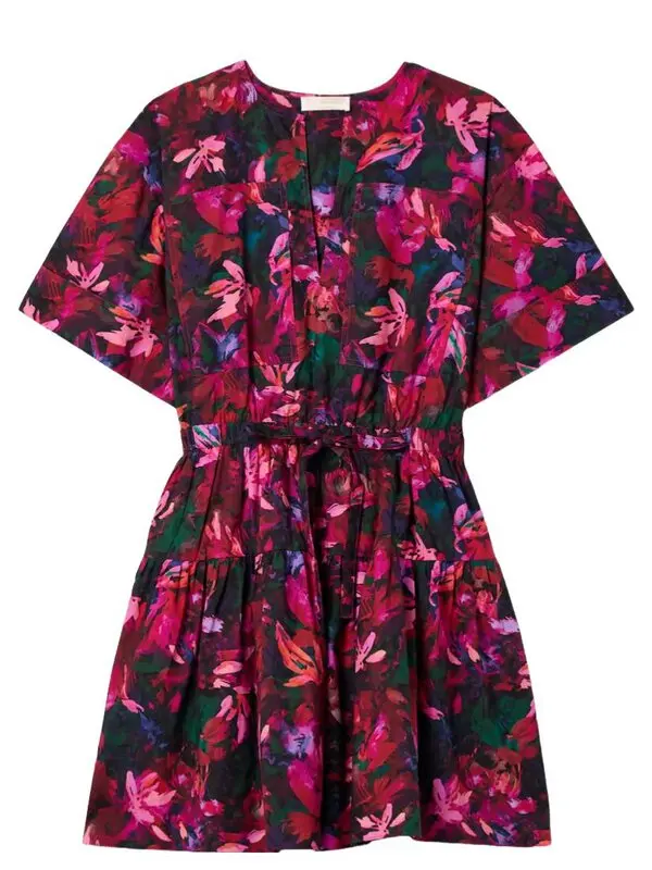 Ulla Johnson Floral Print Tiered Mini Dress - Red