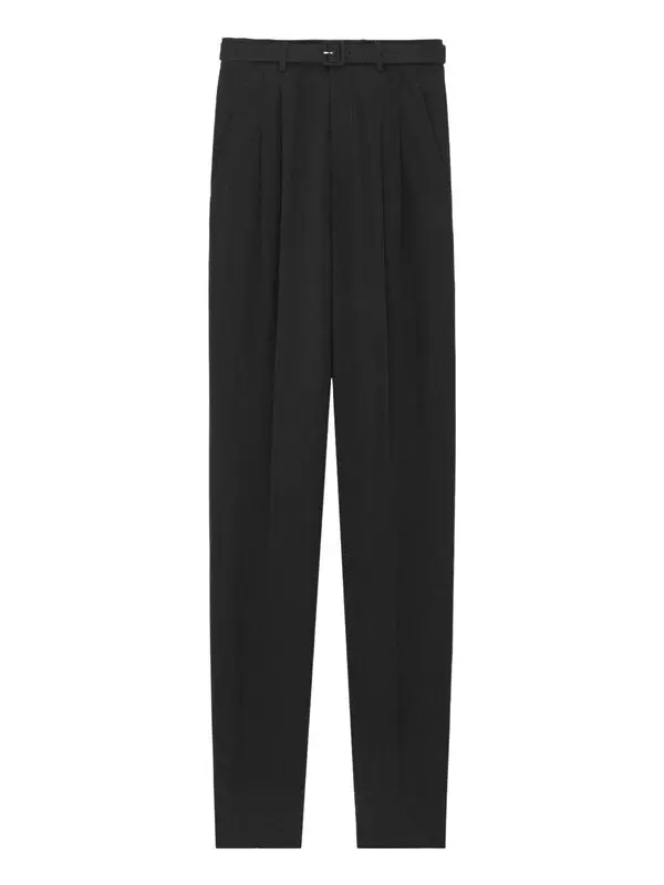 Saint Laurent Belted Pants In Cotton Poplin - Black