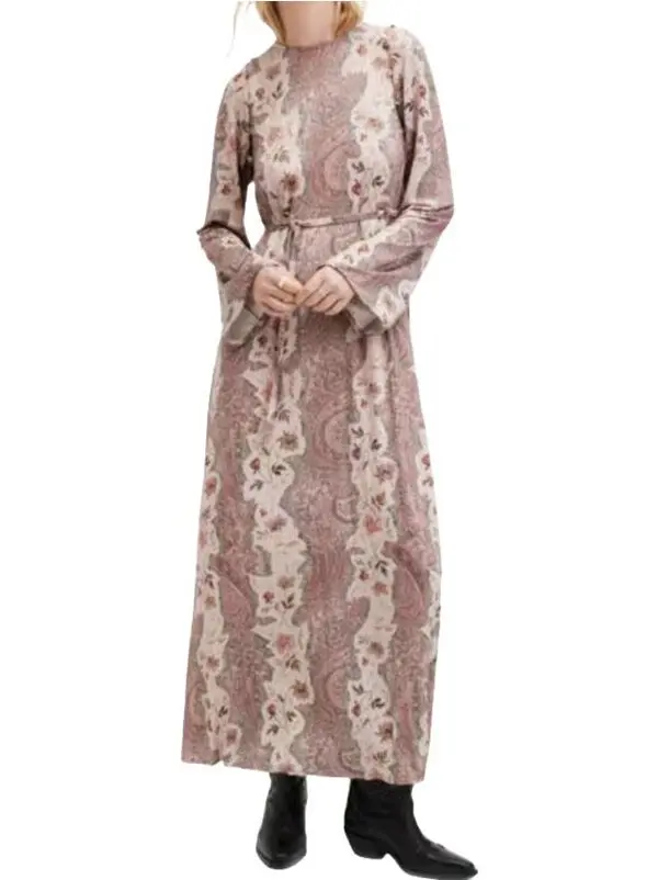 ALLSAINTS Susannah Paisley Print Maxi Dress With Detachable Sleeves - Clay Pink