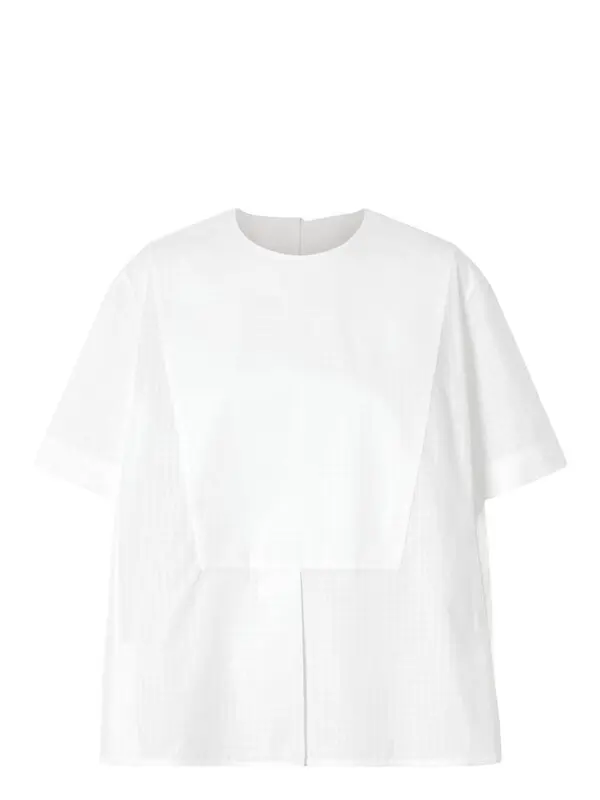 JIL SANDER Cotton Checkered Bib Blouse - White