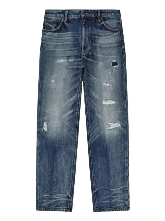 Emporio Armani Distressed Straight Leg Jeans - Blue