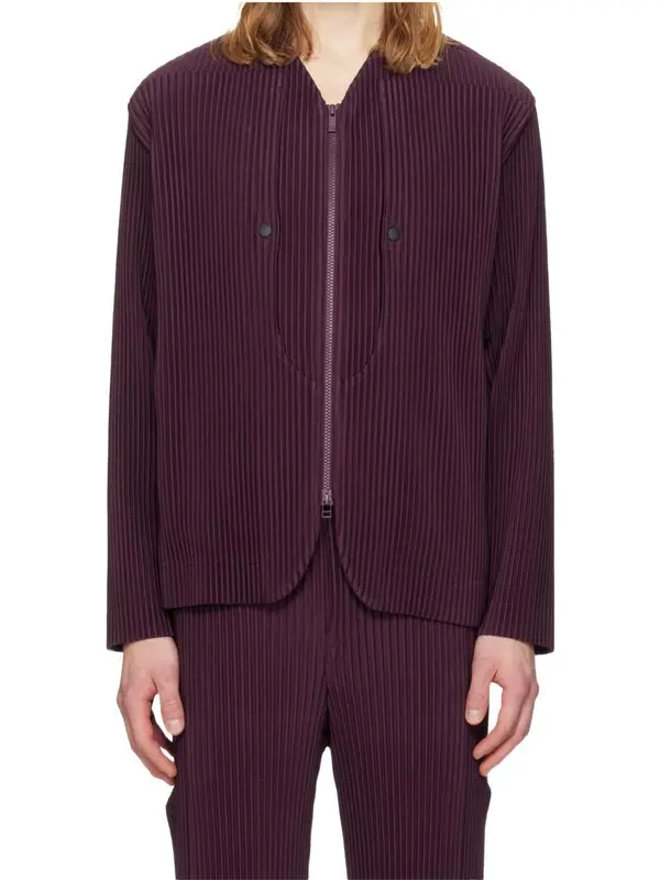 Issey Miyake Pleated Zip-up Jacket - Red