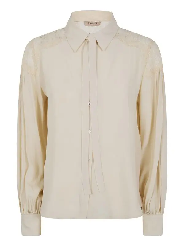 TWINSET Long-sleeved Lace Detail Shirt - Nude