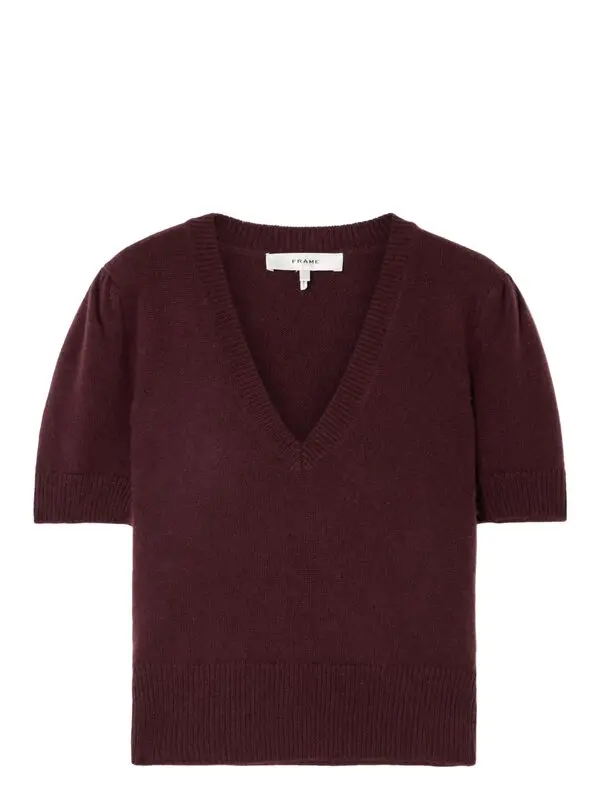 FRAME Gathered Short Sleeve Sweater - Brown