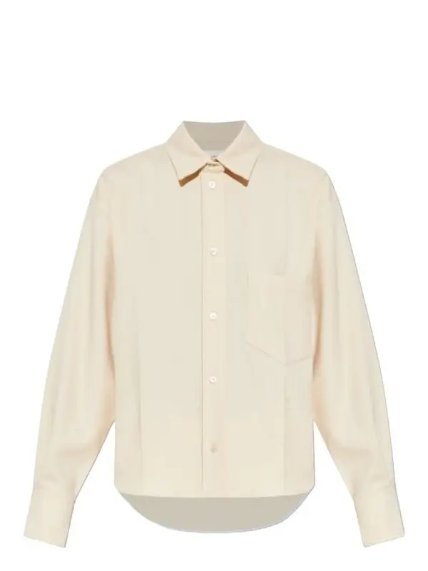 Victoria Beckham Long Sleeve Collared Blouse With Chest Pocket - Cream