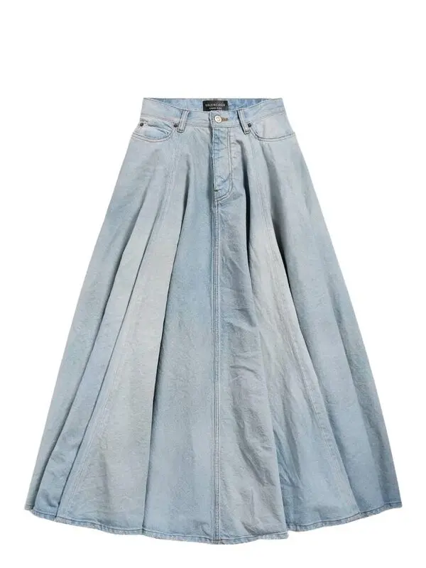 Balenciaga Godet Maxi Denim Skirt - Light Blue