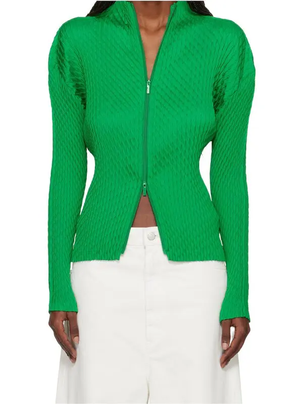 Issey Miyake Long-sleeved Zip-up Knit Sweater - Green