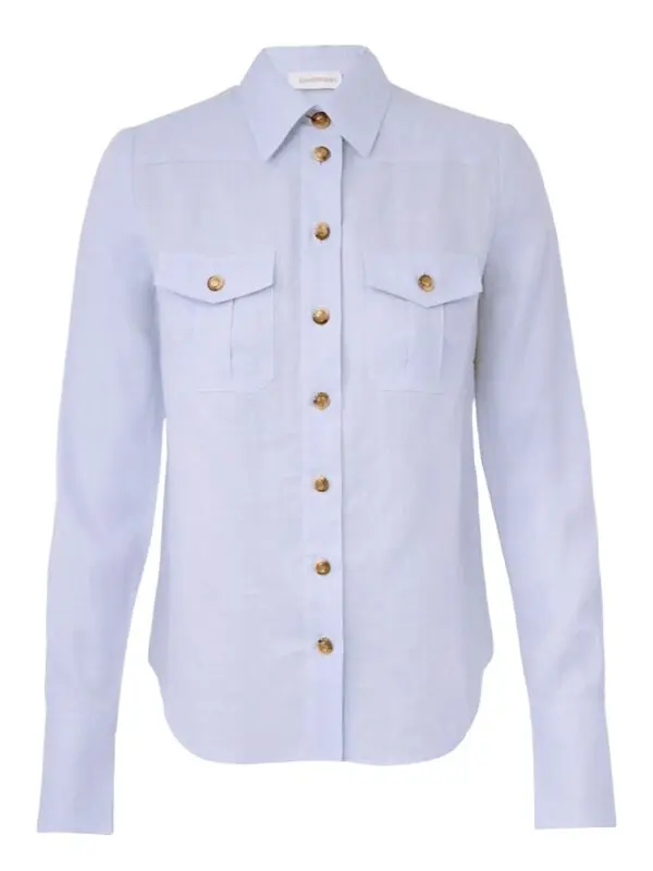 Zimmermann Long-sleeved Collared Shirt - Light Blue