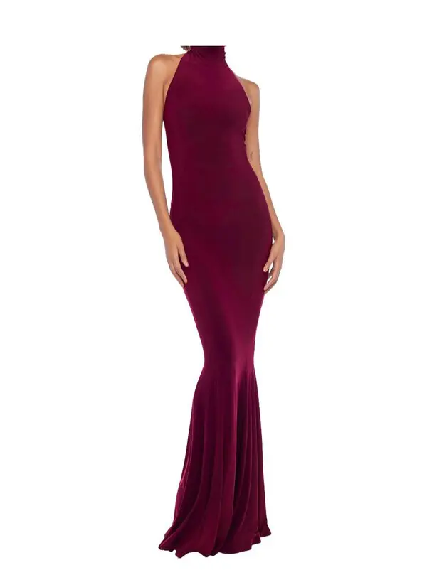 Norma Kamali Halterneck Fitted Long Dress - Plum