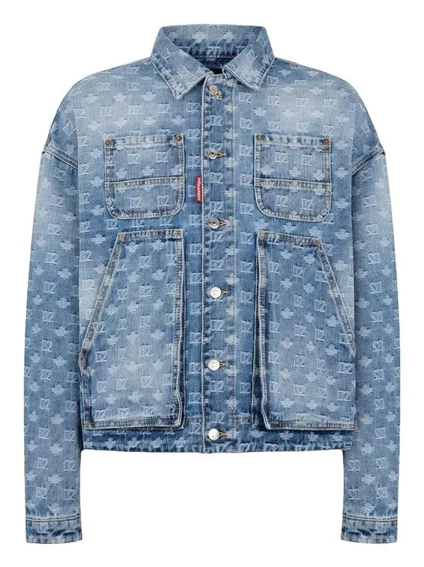 Dsquared2 Light Wash All-over Logo Utility Denim Jacket - Blue