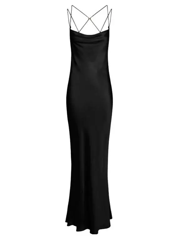 Elisabetta Franchi Satin Maxi Dress - Black