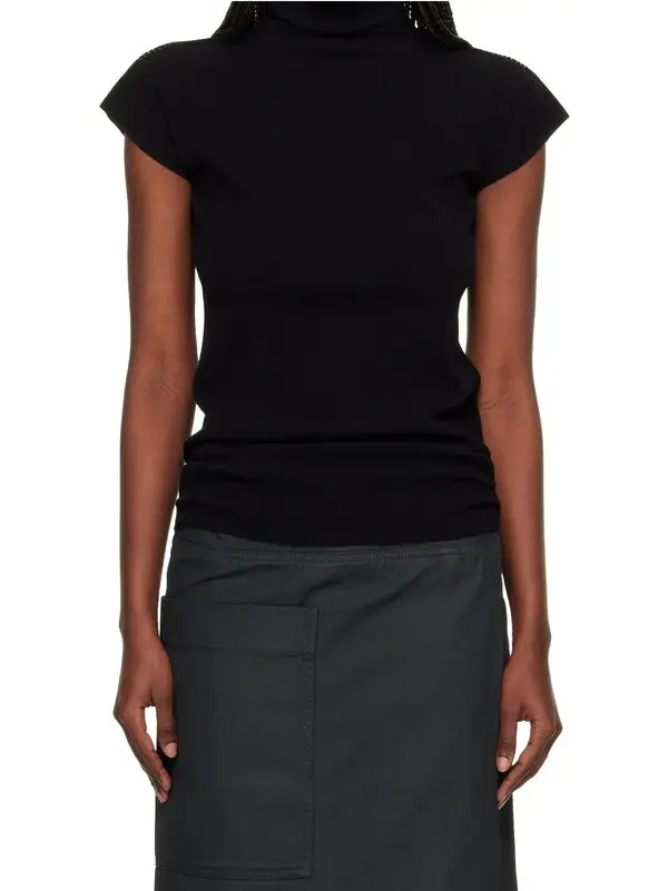 Issey Miyake High-neck Cap Sleeve Knit Sweater - Black