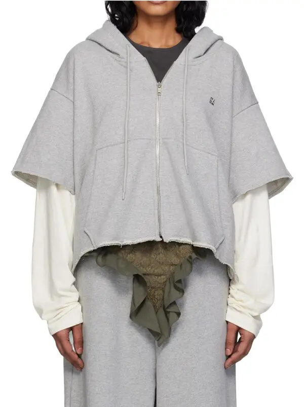 PUSHBUTTON Raw-edge Zip-up Hoodie - Grey