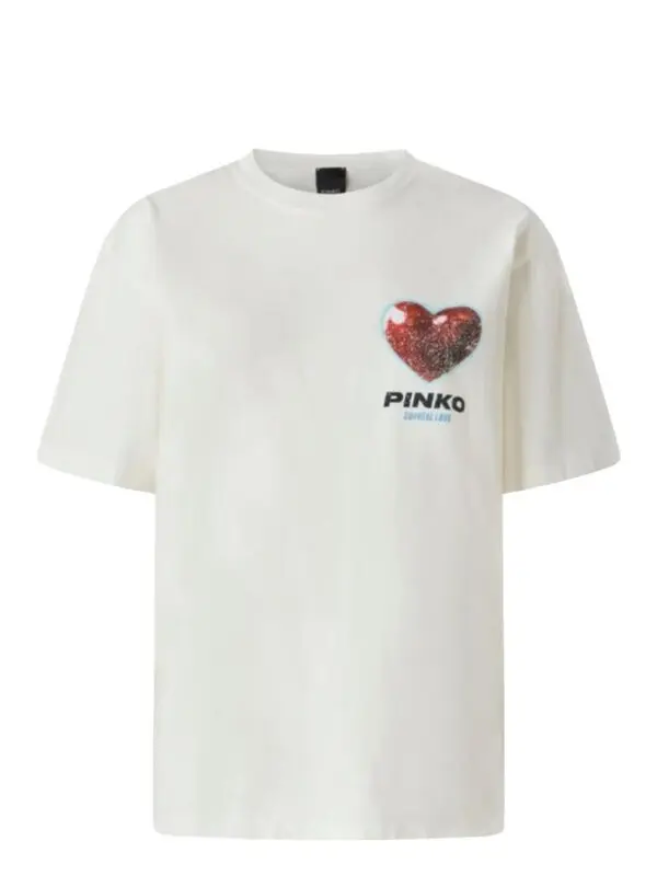 Pinko Love Birds Embellished Crewneck T-shirt - White