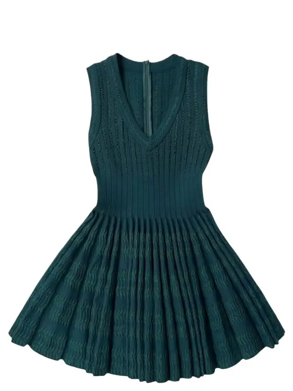 Alaïa V-neck Flared Knit Dress - Blue