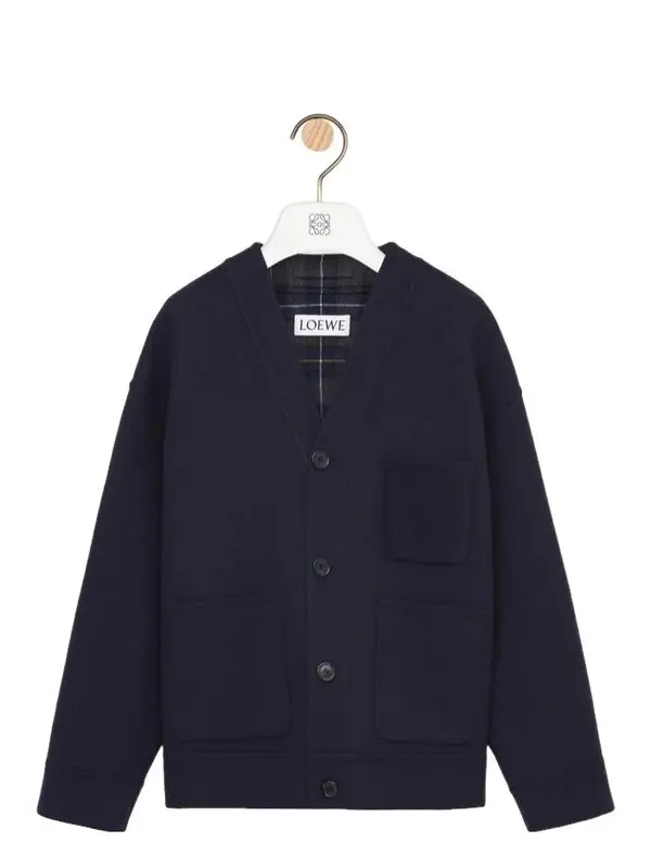 Loewe V-neck Knitted Cardigan With Anagram Embroidery - Navy Blue/gray