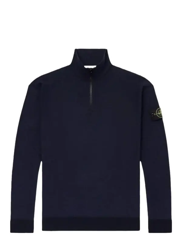 Stone Island Logo-appliquéd Zip-up Sweater - Blue