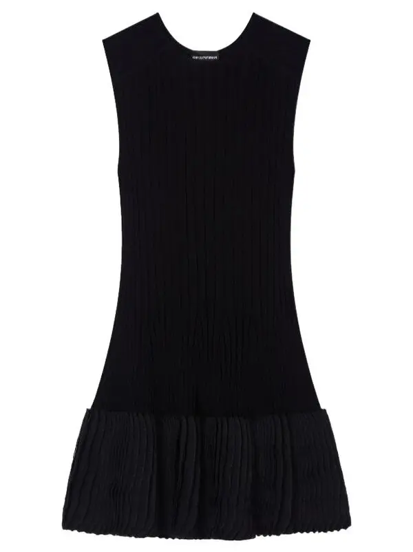 Emporio Armani Ribbed Pleated Dress - Black