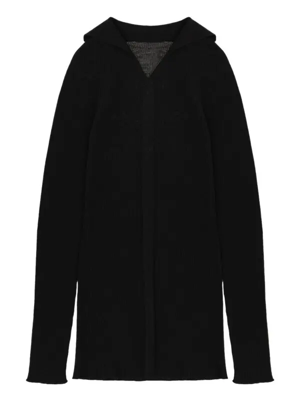Rick Owens Ribbed V-neck Back Long Sleeve Sweater - Black