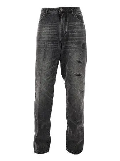 Emporio Armani Belt Loop Jeans With Distressed Details - Black