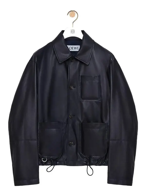 Loewe Patch Pocket Leather Jacket - Navy Blue
