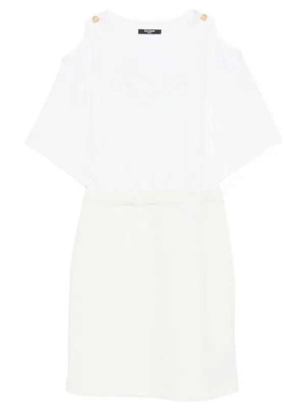 Balmain Round Neck Short Sleeve Dress - White