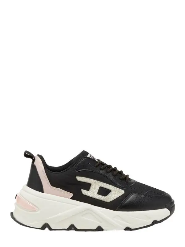 DIESEL® D" Logo Appliqué Sneakers - Black/pink