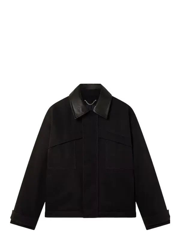 GOLDEN GOOSE Long Sleeve Bomber Jacket With Leather Collar - Black