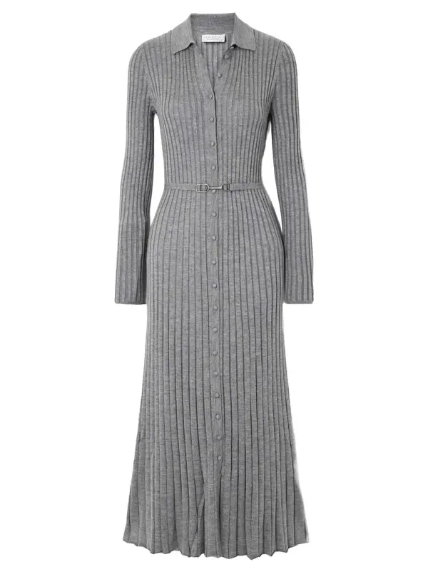 Gabriela Hearst Ribbed Knit Midi Dress - Grey