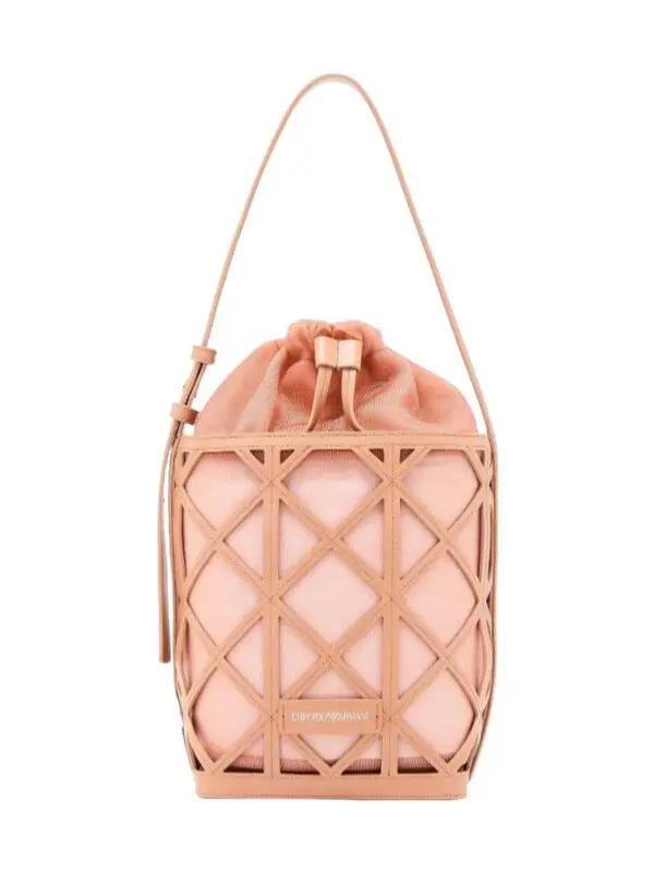 Emporio Armani Drawstring Bucket Bag With Checkered Cutout - Clay Color
