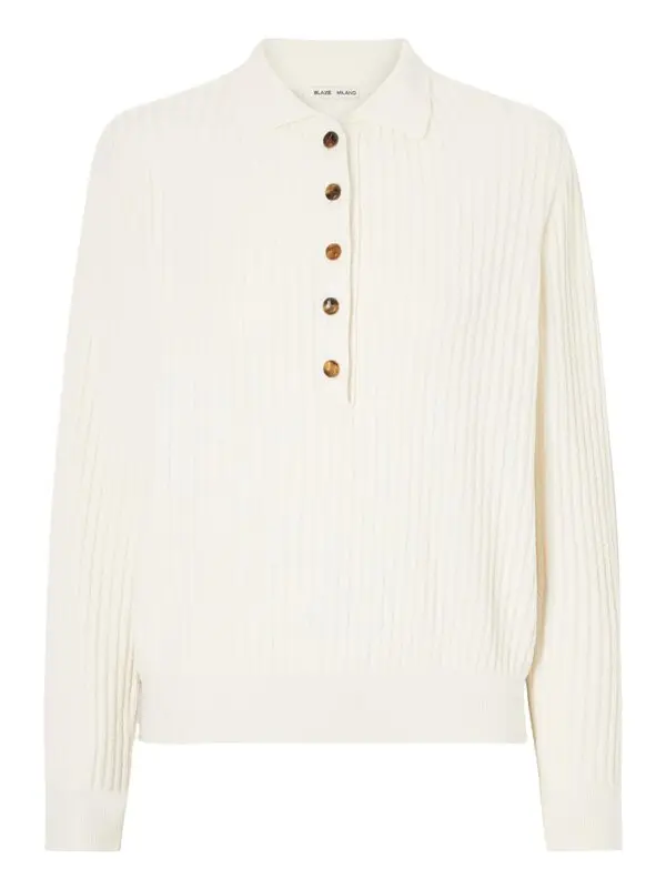 BLAZÉ MILANO Alegria Cable Knit Polo Sweater - Cream