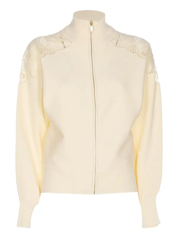 TWINSET Zipped Jacket With Lace Detailing - Nude